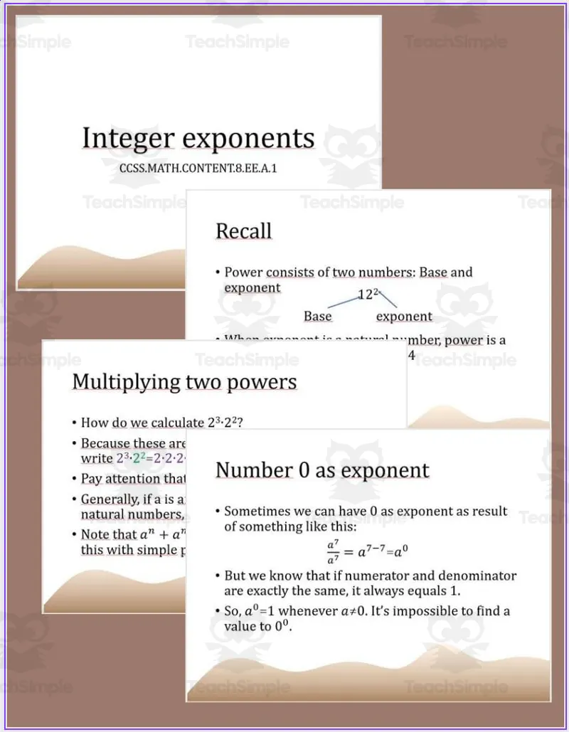 Powers Integer Exponents Editable PowerPoint 8.EE.A.1 by Teach Simple