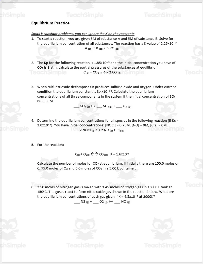 Practice: Equilibrium Calculations by Teach Simple