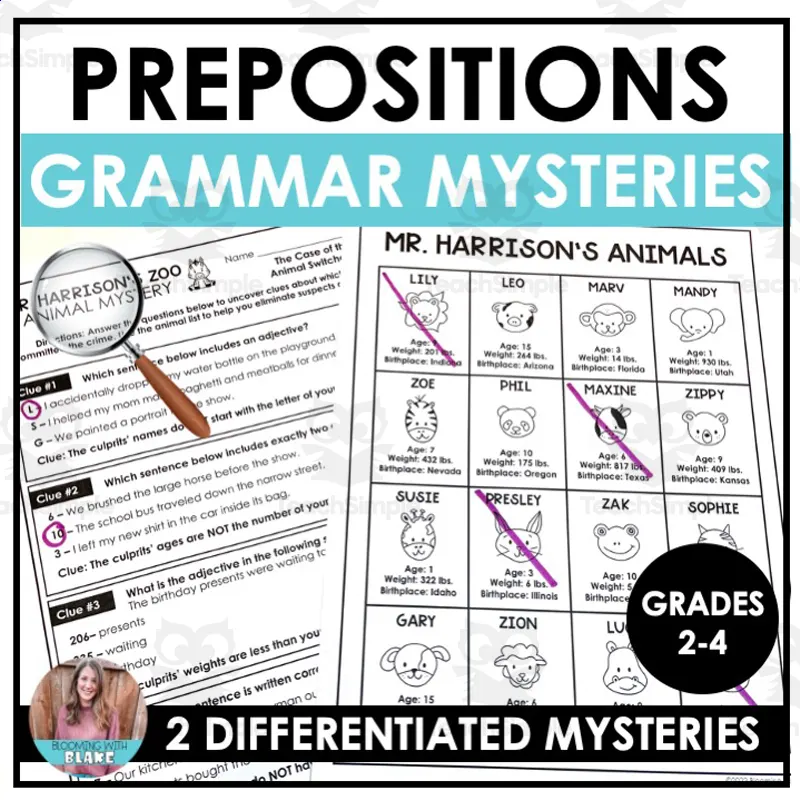 Prepositions Animal Mysteries Activity by Teach Simple