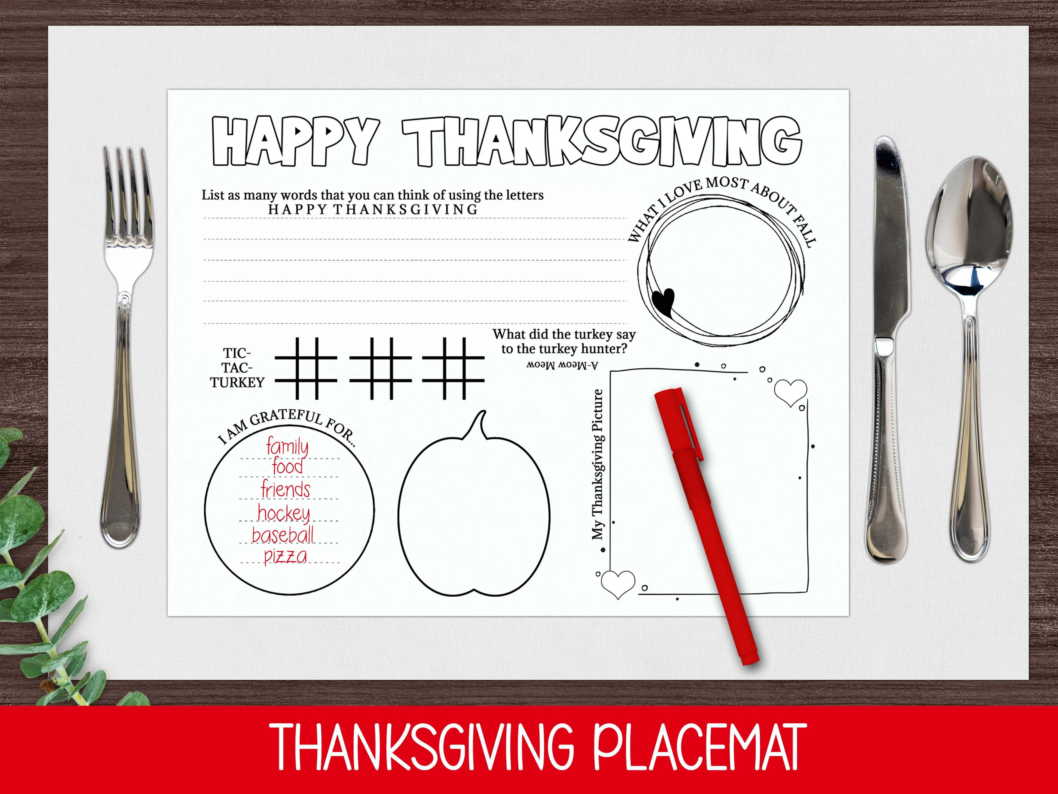Printable Thanksgiving Placemat, Fall Worksheet, Kids Coloring Page by ...