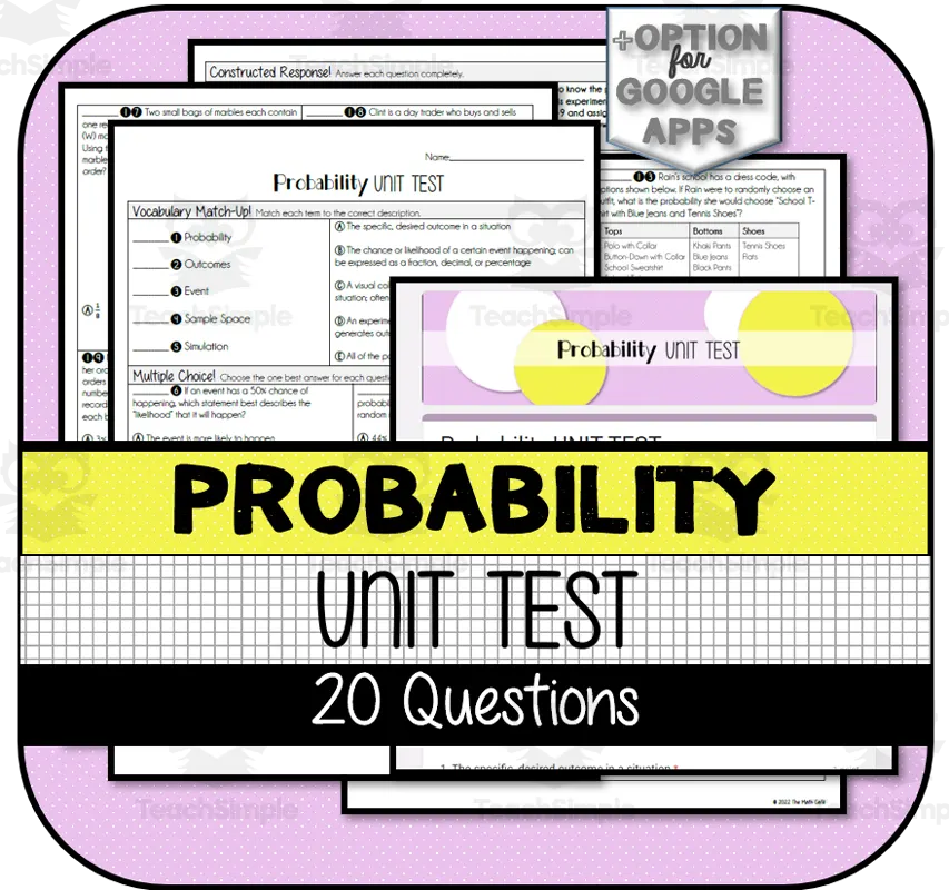 Probability UNIT TEST by Teach Simple