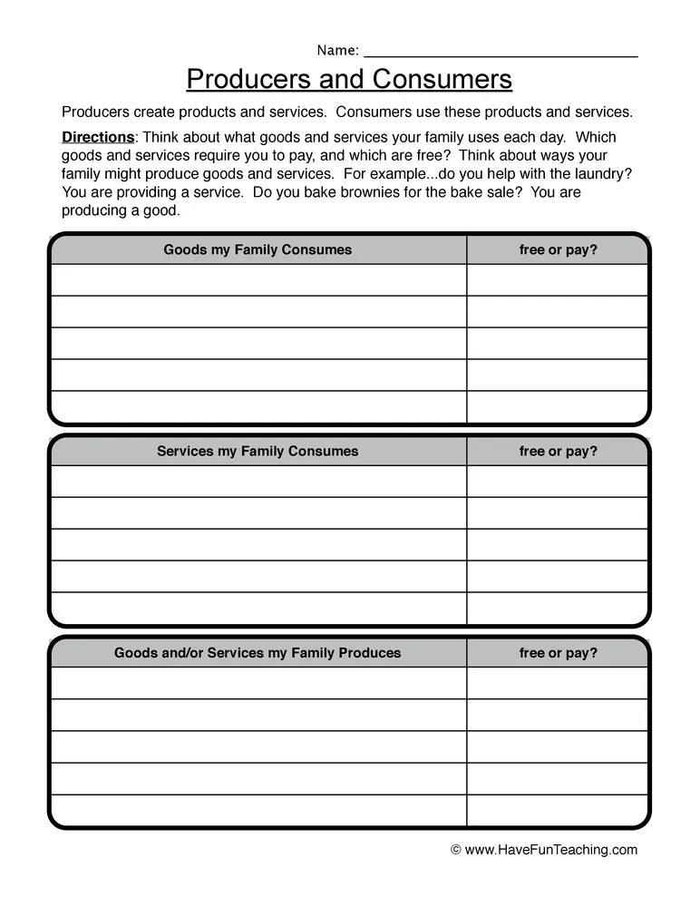 Producers and Consumers Worksheet by Teach Simple