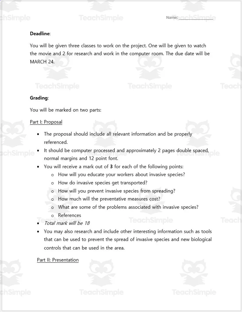 Project: Invasive Species by Teach Simple