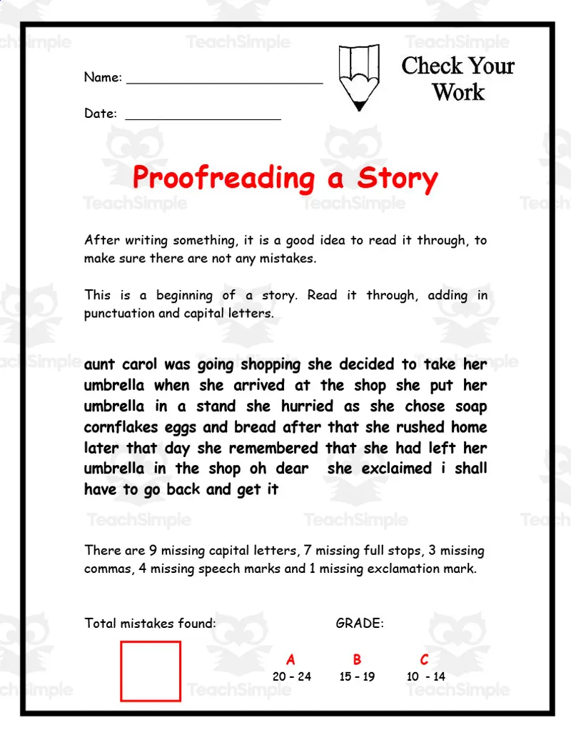 Proofreading Worksheet 1 by Teach Simple Proofreading Worksheet 1 by Teach Simple