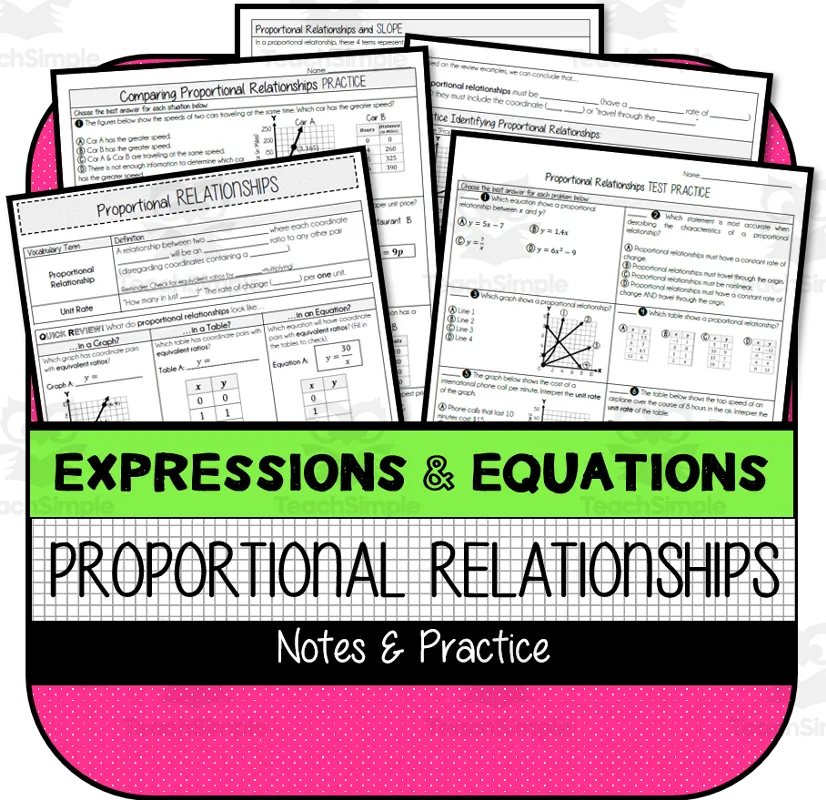 Proportional Relationships (for 8th Grade) NOTES & PRACTICE by Teach Simple
