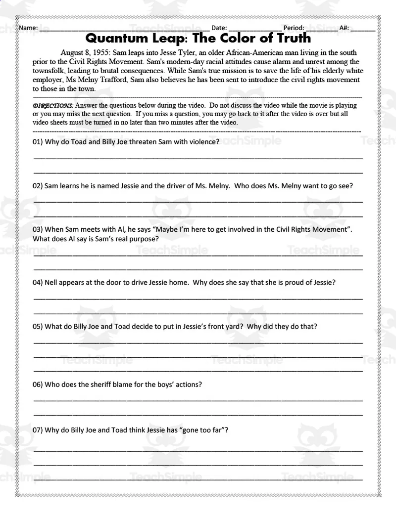 Quantum Leap Video Guide: The Color of Truth by Teach Simple