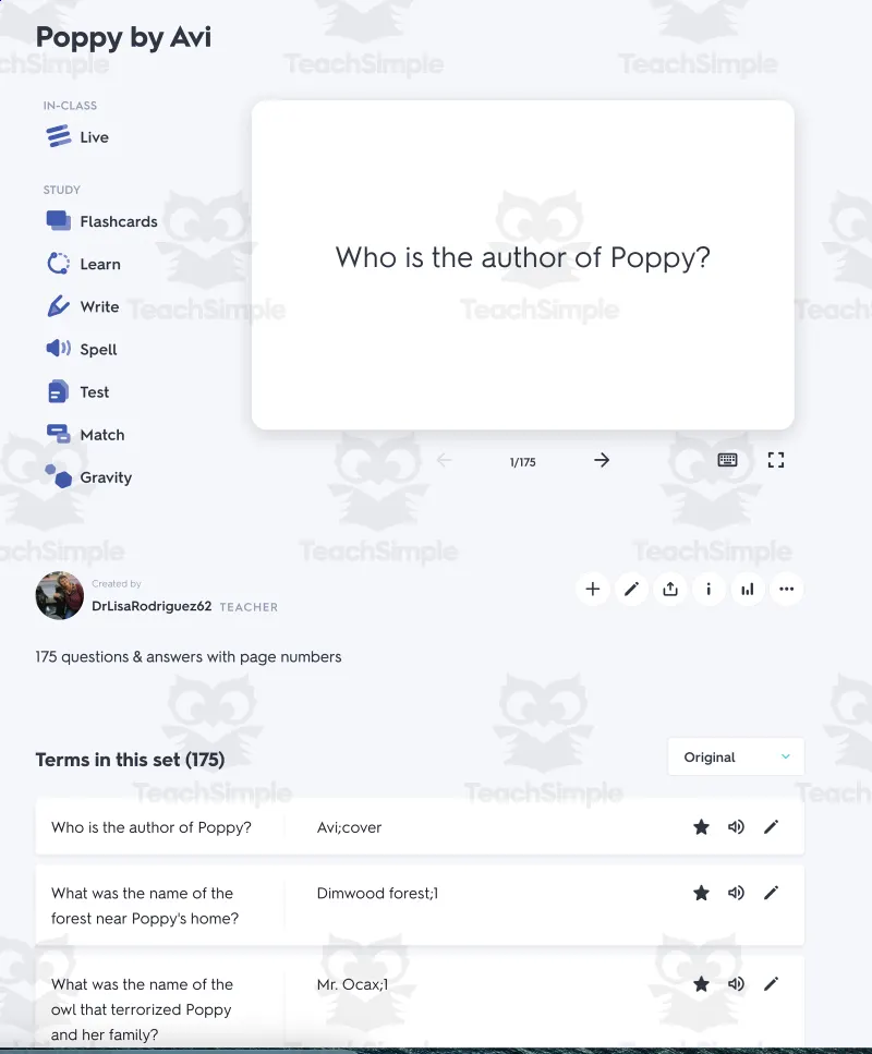 Quizlet - Poppy by Avi by Teach Simple