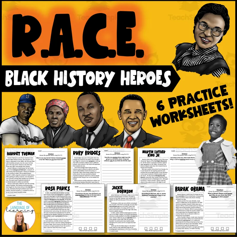 R.A.C.E. Strategy Practice: Black History Month Worksheets by Teach Simple