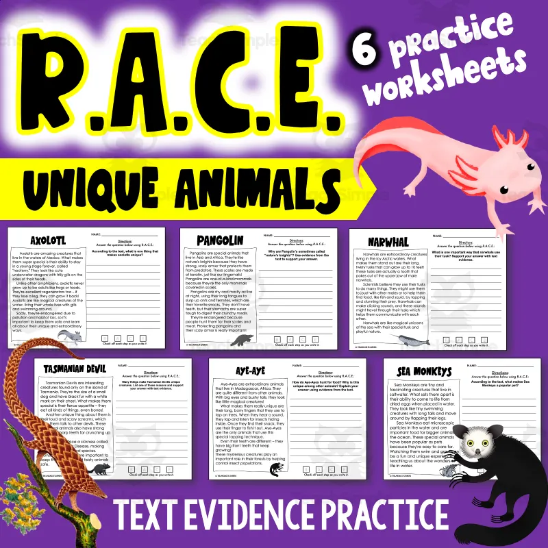RACE Strategy Practice: Passages & Questions, Text Evidence Worksheets ...