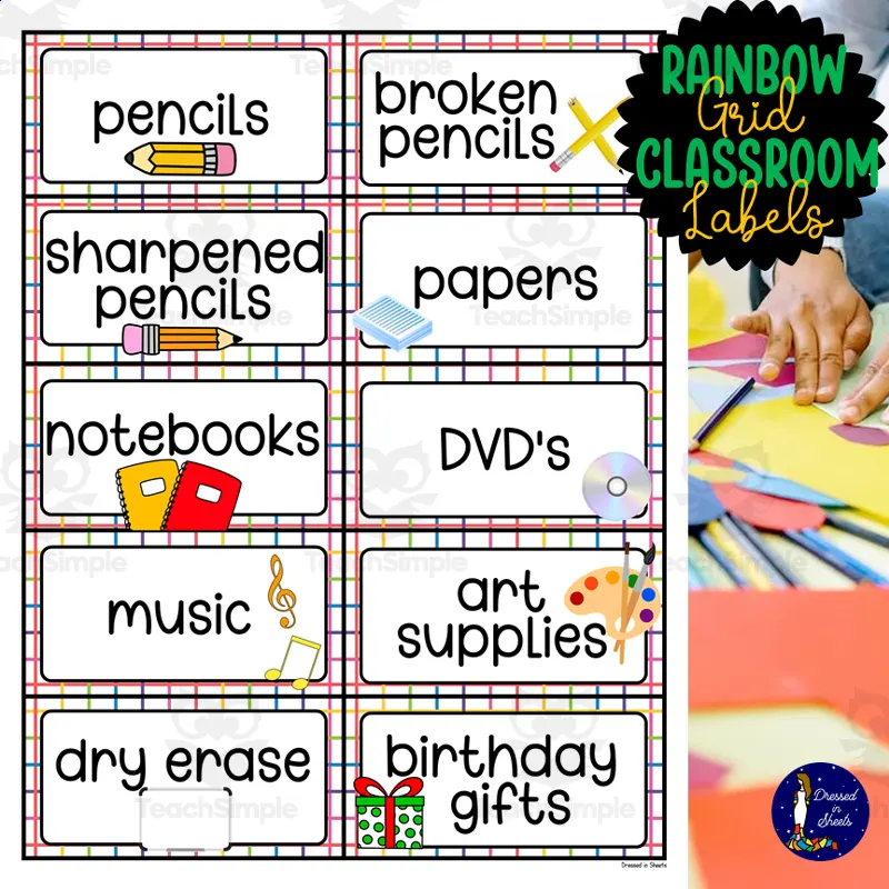 Rainbow Grid Classroom Labels by Teach Simple