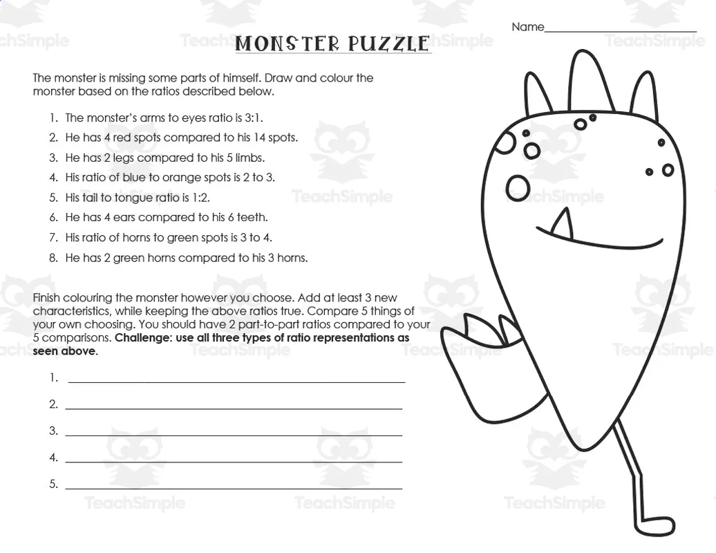 Ratio Monster Puzzle by Teach Simple