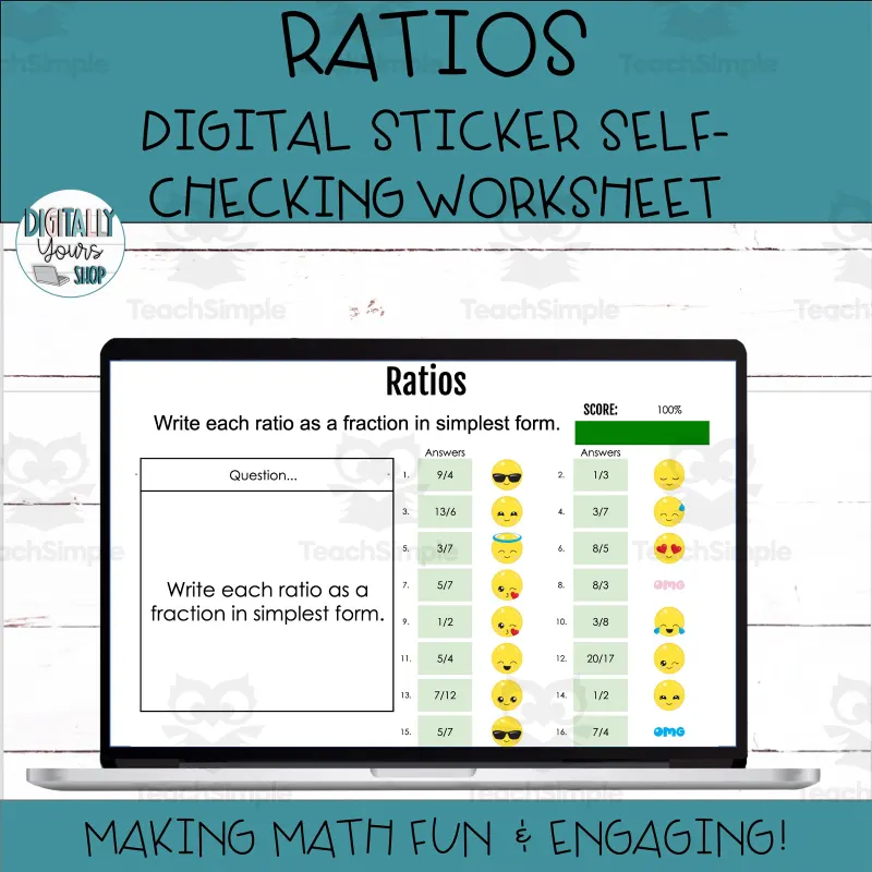 Ratios Digital Self-Checking Sticker Activity by Teach Simple