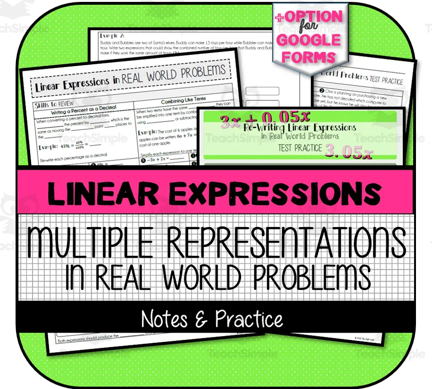Re-Writing Linear Expressions in Real World Problems NOTES & PRACTICE ...