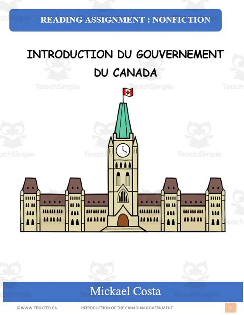 Reading assignment: Introduction to the government of Canada by Teach ...
