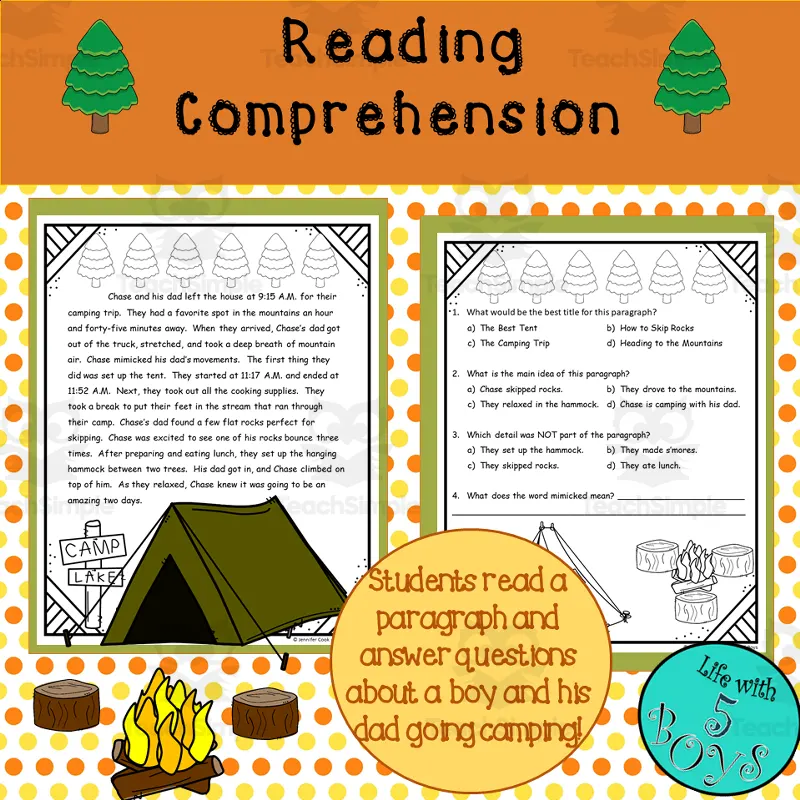 Reading Comprehension Passage with Questions: Camping by Teach Simple