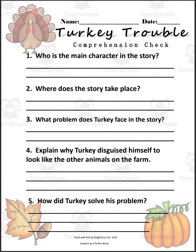 Reading Comprehension: Turkey Trouble by Teach Simple