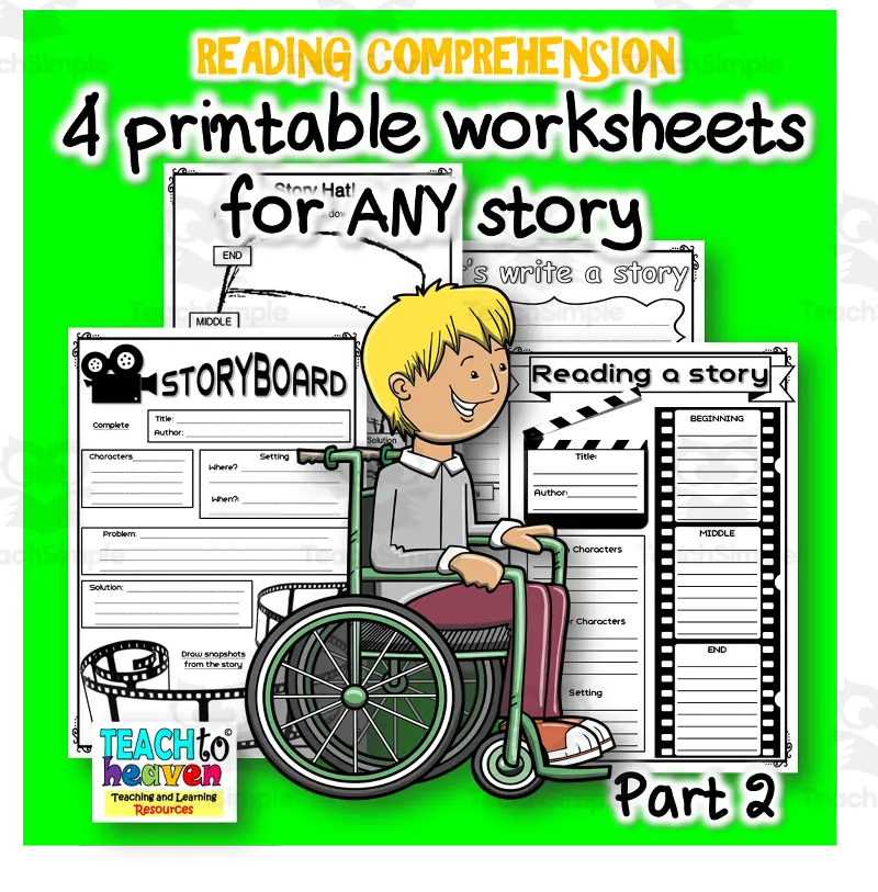READING COMPREHENSION worksheets for ANY story Part 2 by Teach Simple