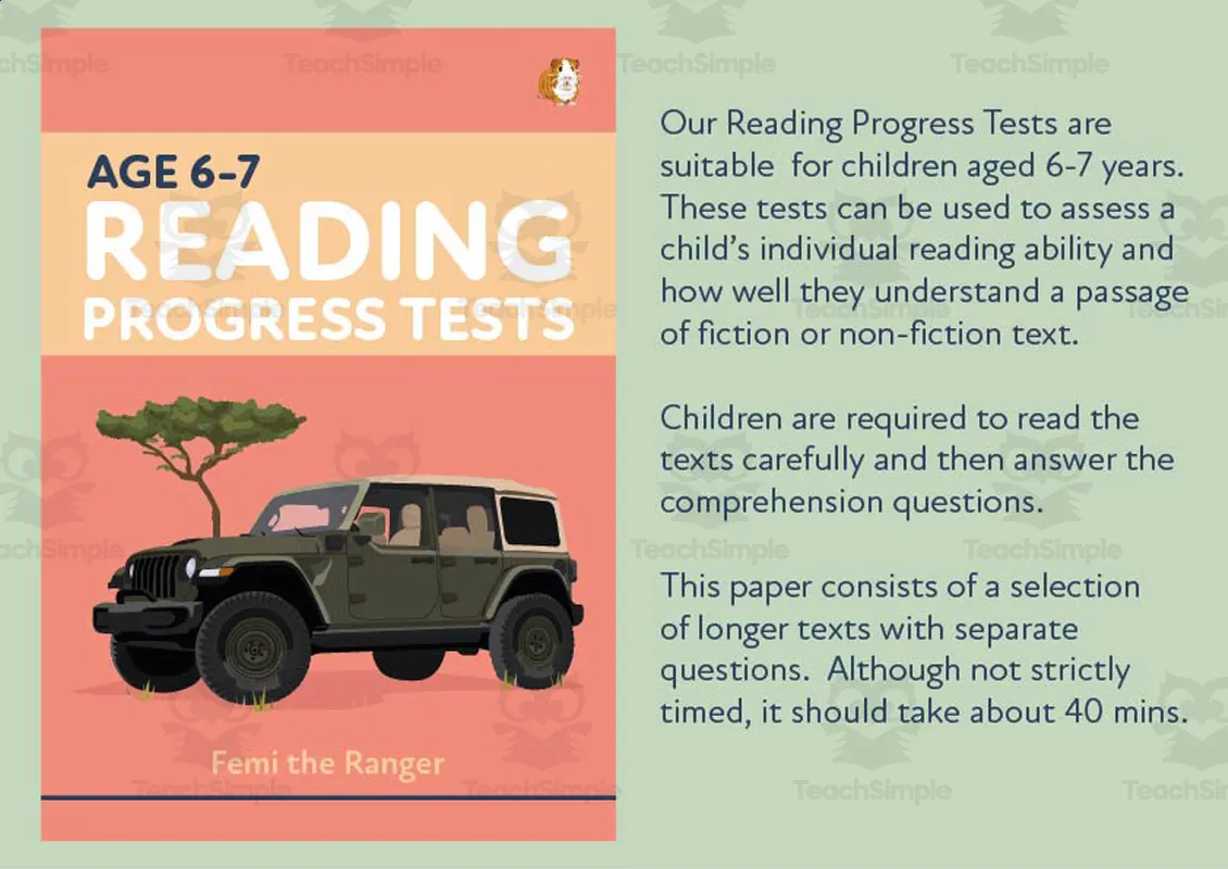 Reading Progress Test 2B - Age 6-7 - KS1 - Femi the Ranger by Teach Simple
