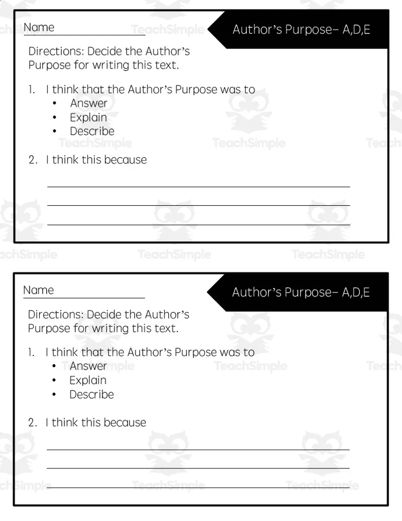 Reading Quick Check: Author's Purpose by Teach Simple