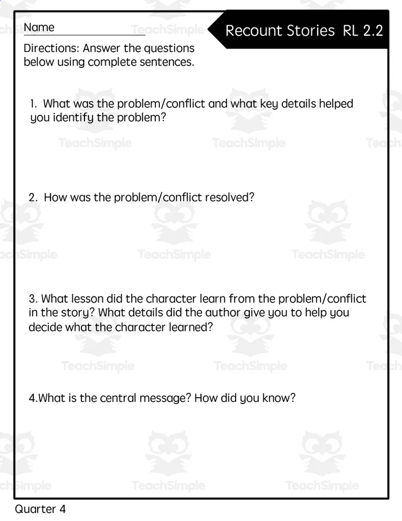 Reading Quick Check: RL 2.2 Recount Stories - 4th Quarter by Teach Simple