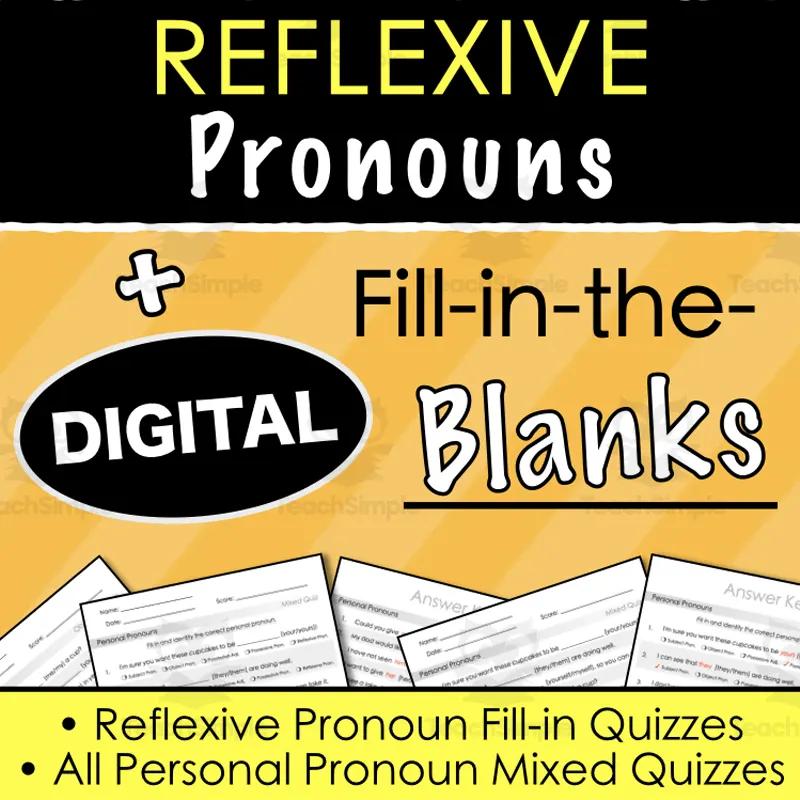 REFLEXIVE PRONOUNS - Fill-in-the-Blanks Activities - Digital and Print ...