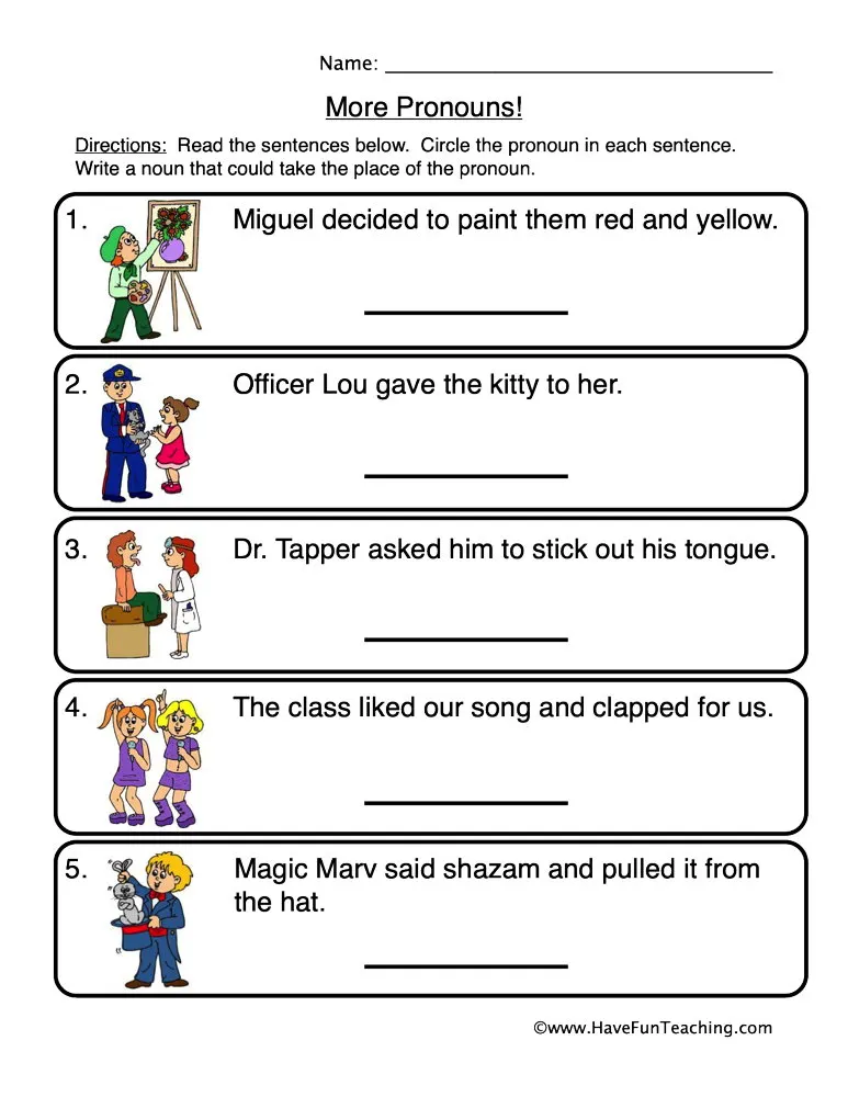 Replacing with Pronouns Worksheet by Teach Simple