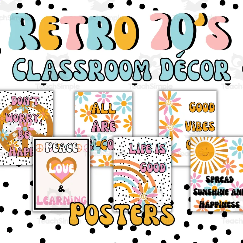 Retro 70s Classroom Decor Middle and High School Posters by Teach Simple