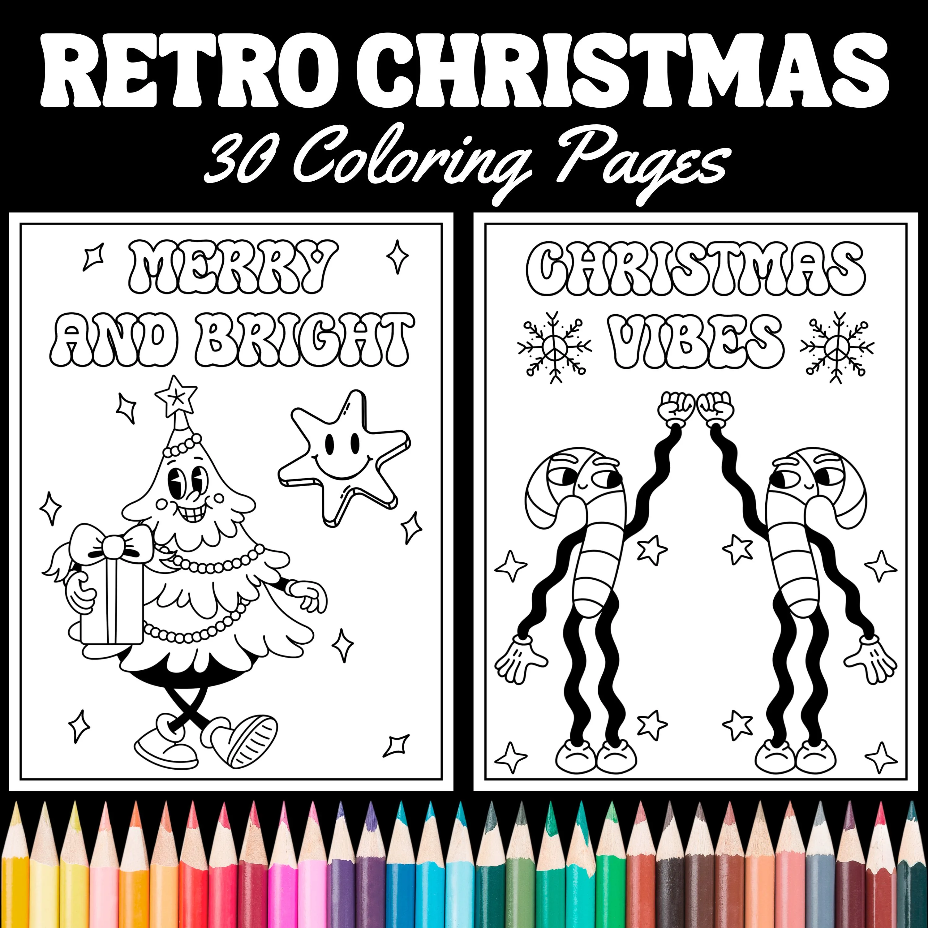 Retro Groovy Christmas Coloring Pages by Teach Simple