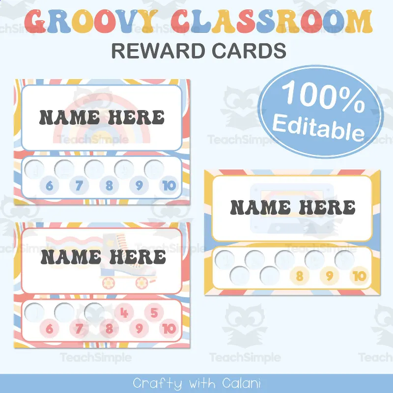 Reward Punch Cards in Pastel Groovy Theme - 100% Editable by Teach Simple