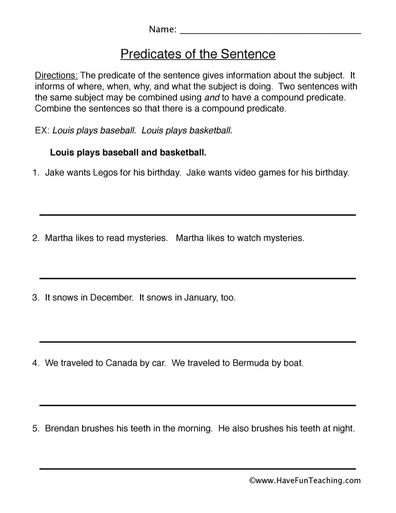Rewrite Compound Predicates Worksheet by Teach Simple