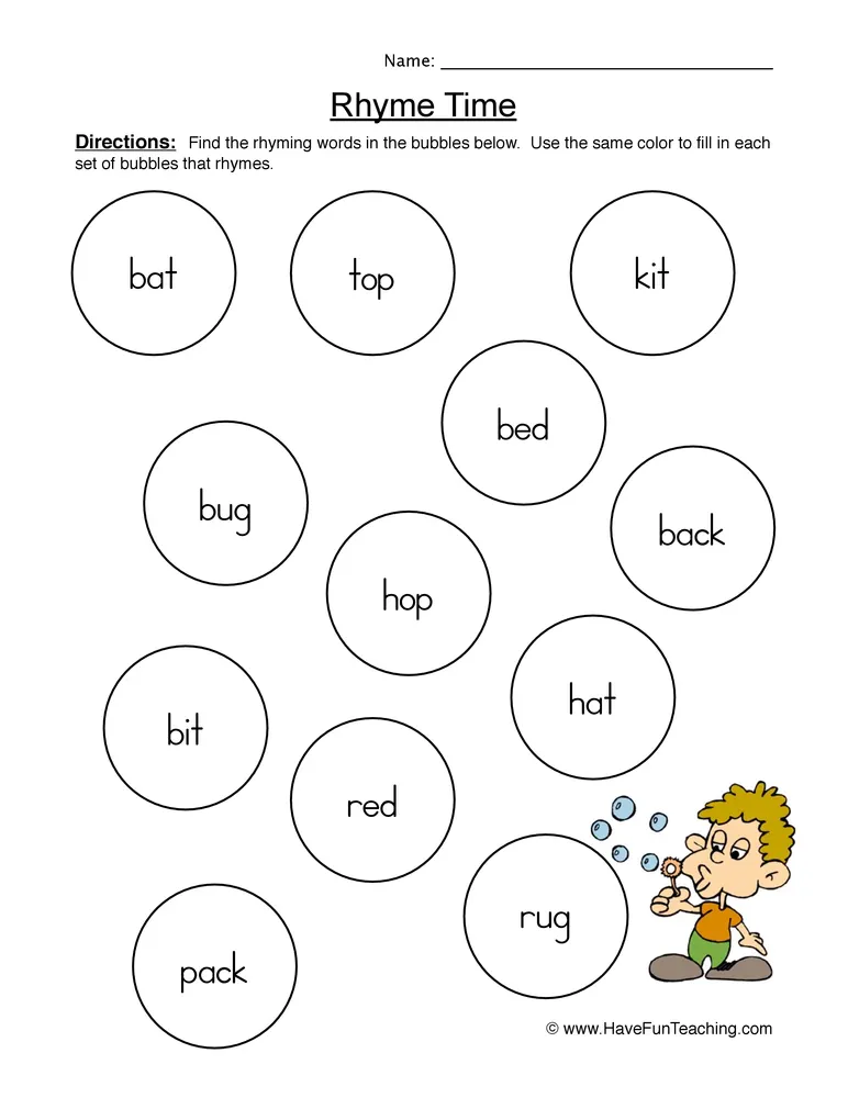 Rhyming Words Pairs Worksheet by Teach Simple