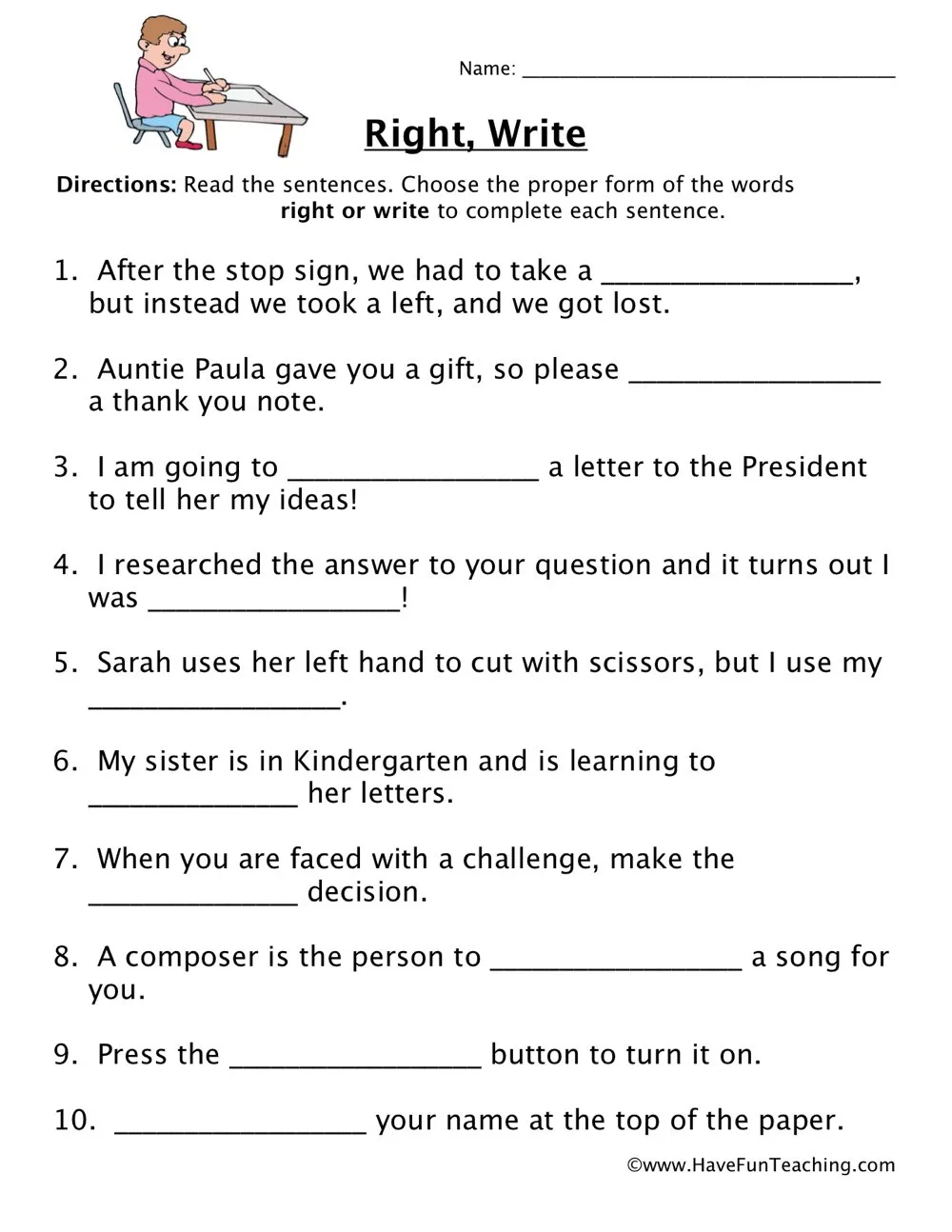 Right, Write Homophones Worksheet by Teach Simple