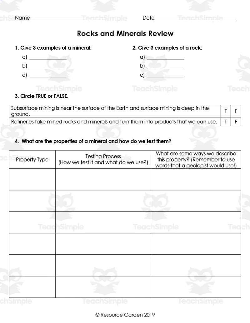 Rocks and Minerals Review and Test by Teach Simple