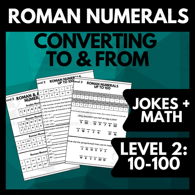 Roman Numeral Converting Practice Level 2 Numerals 10-100, Jokes, Math ...