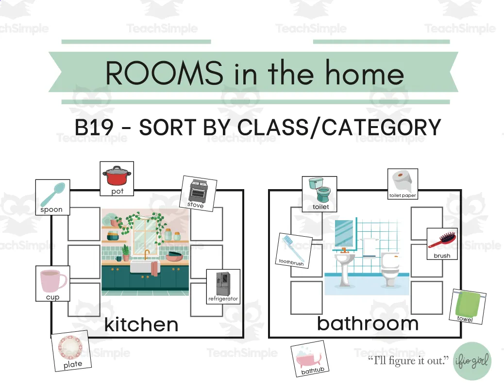 Rooms of the Home - Sorting activity by Teach Simple