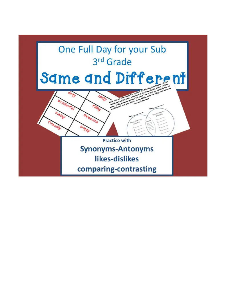 Same and Different: Full Day Substitute Plans by Teach Simple