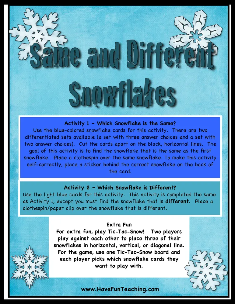 Same and Different Snowflakes Opposites Activity by Teach Simple