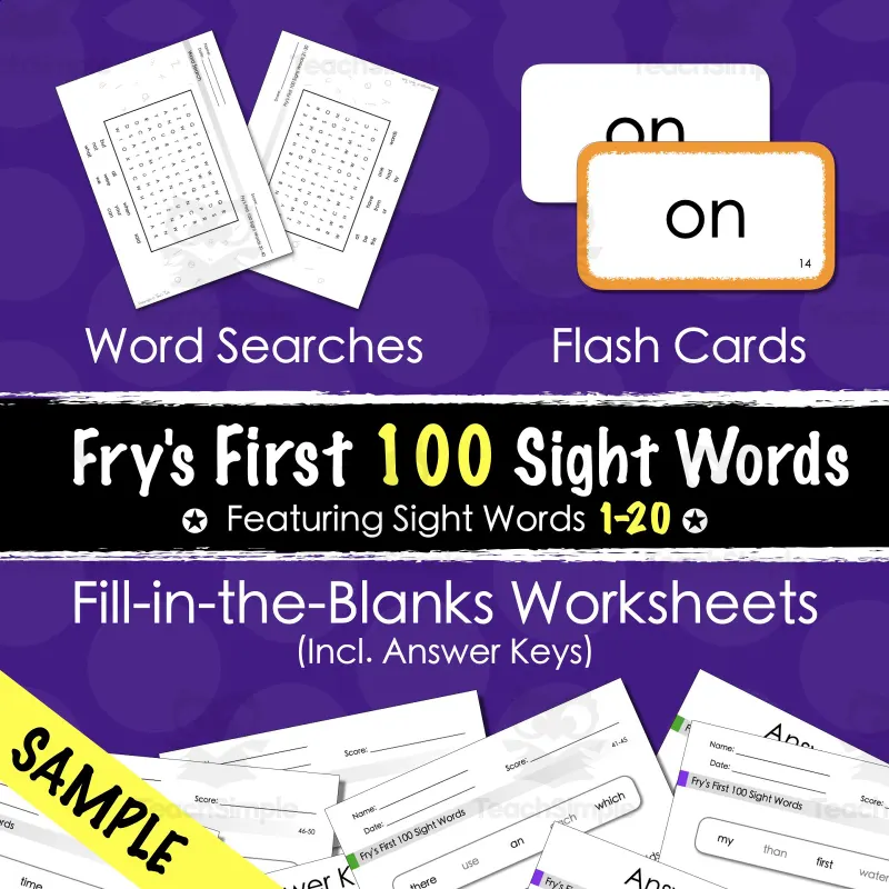 SAMPLE Fry's First 100 Sight Words Fill-in-the-Blanks by Teach Simple