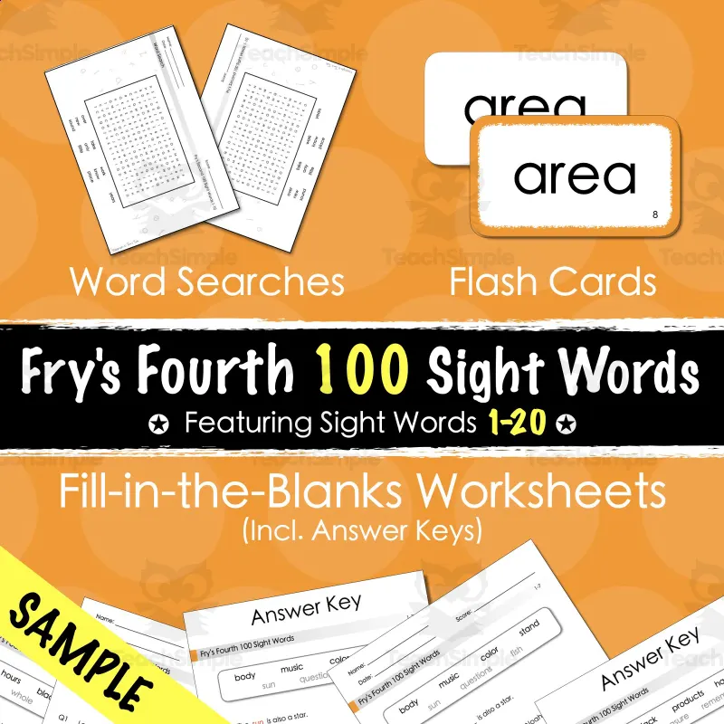 SAMPLE Fry's Fourth 100 Sight Words Fill-in-the-Blanks by Teach Simple