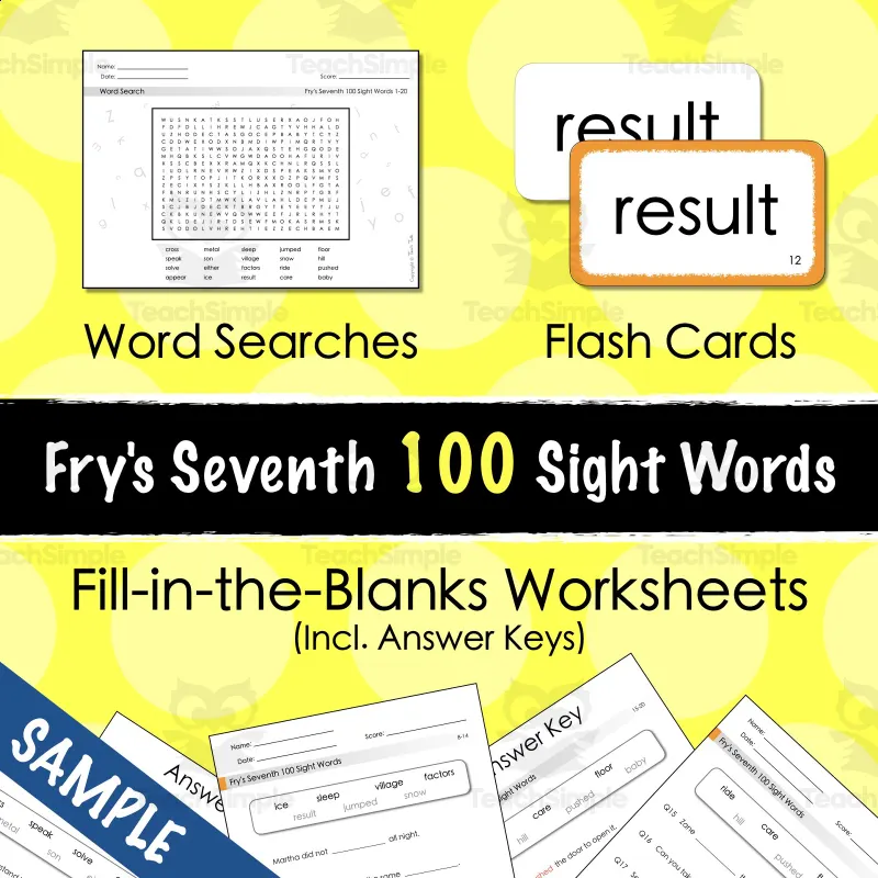 SAMPLE Fry's Seventh 100 Sight Words Fill-in-the-Blanks by Teach Simple