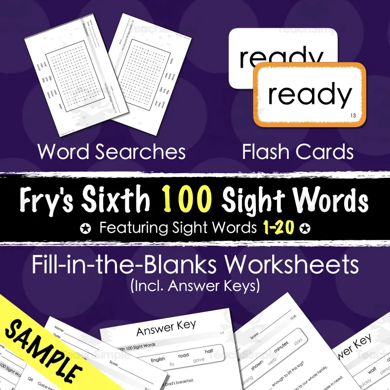 SAMPLE Fry's Sixth 100 Sight Words Fill-in-the-Blanks by Teach Simple