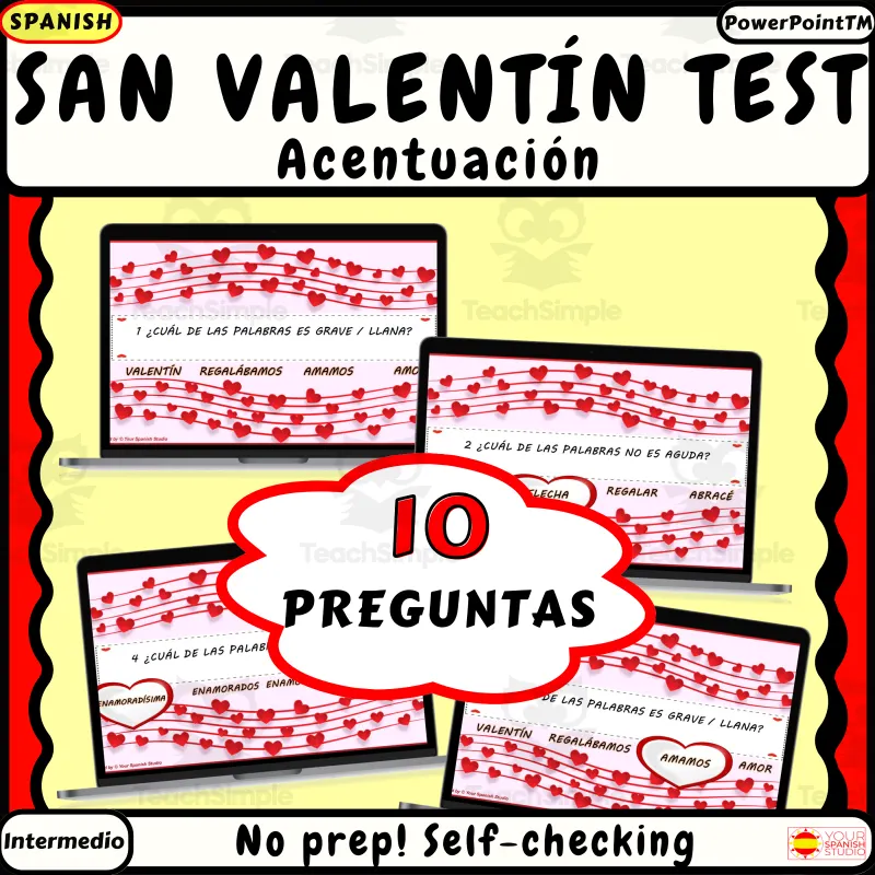 San Valentín Spanish accent no prep game La acentuación quiz by Teach ...
