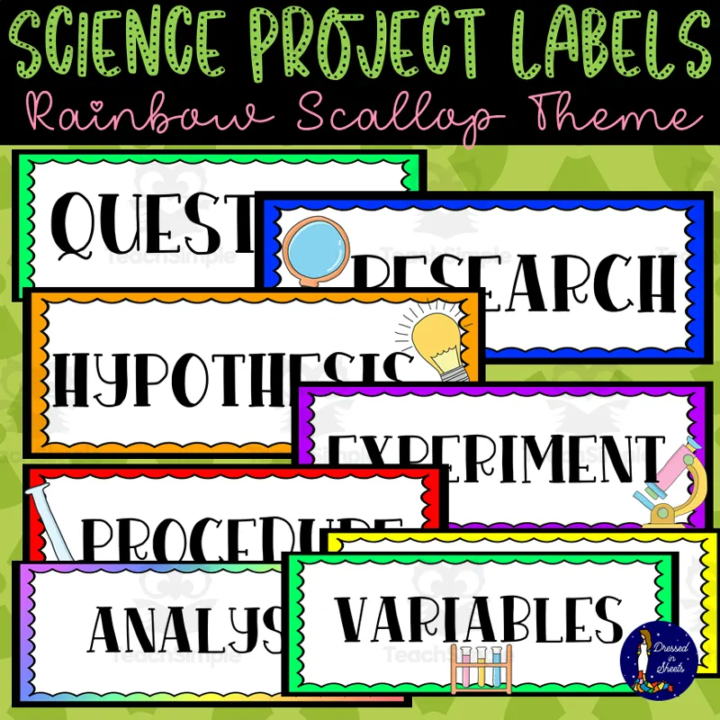 Science Project Labels Rainbow Scallop Theme by Teach Simple