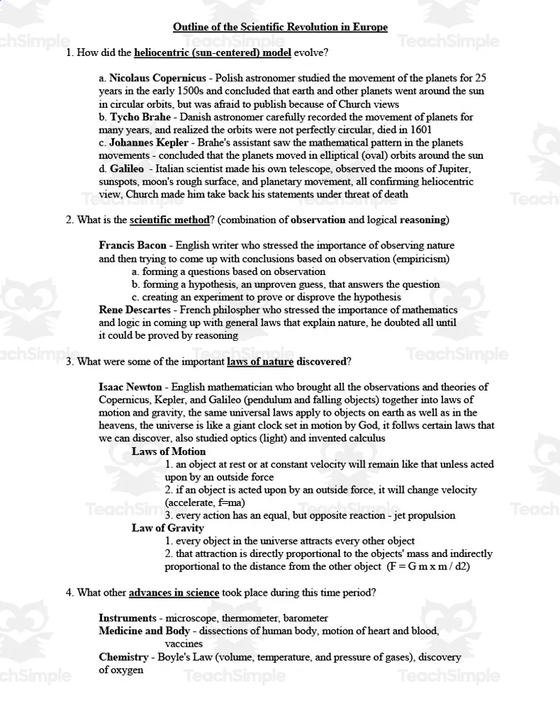 Scientific Revolution Outline by Teach Simple