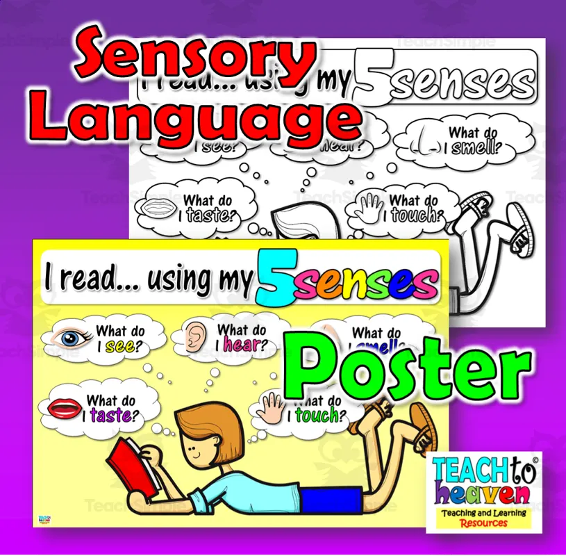 Sensory Language: Poster 1 (I read using my 5 senses...) by Teach Simple
