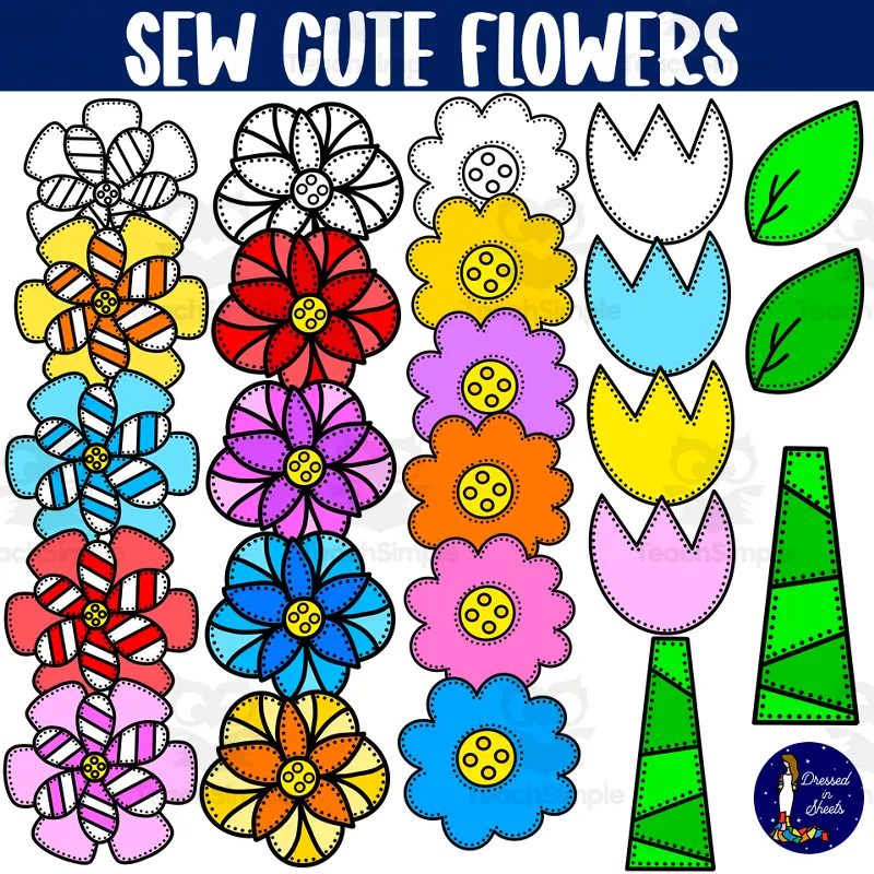 Sew Cute Flowers Clip Art by Teach Simple