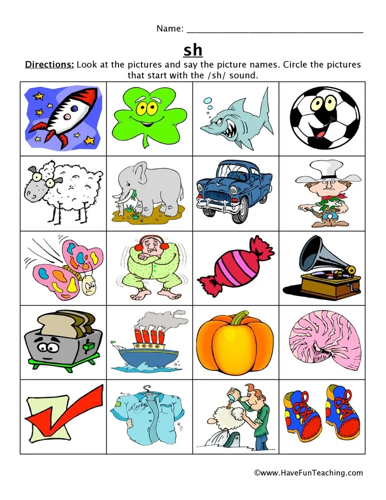SH Picture Circle Worksheet by Teach Simple