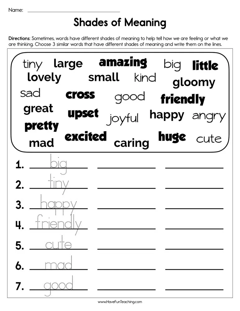 Shades of Meaning Worksheet by Teach Simple