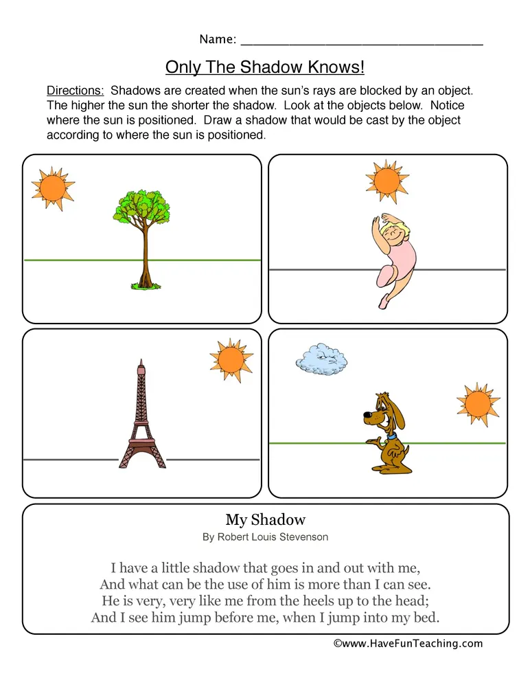 Shadows Worksheet by Teach Simple