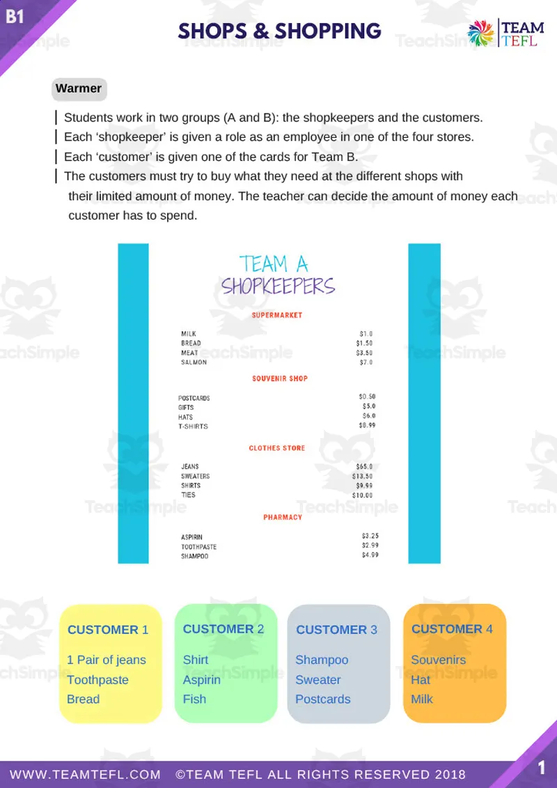 Shops & Shopping | Intermediate Lesson Plan by Teach Simple